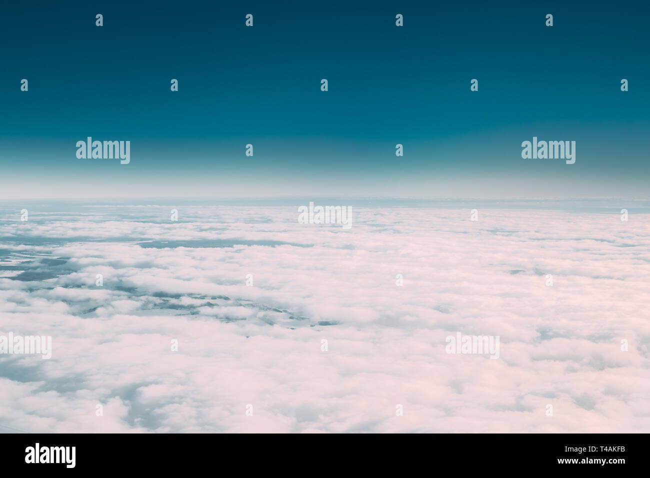 Beautiful Aerial View Of Sunny Clear Sky Over White Fluffy Clouds From ...