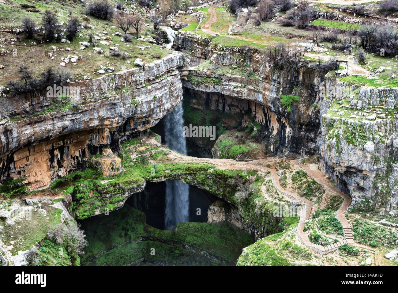 Baatara gorge waterfall and the three natural bridges, Tannourine ...
