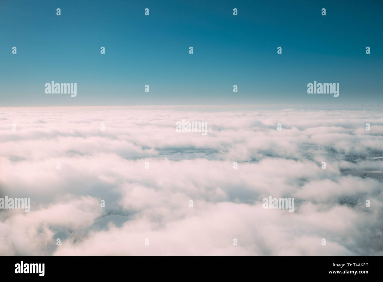 Beautiful Aerial View Of Sunny Clear Sky Over White Fluffy Clouds From ...