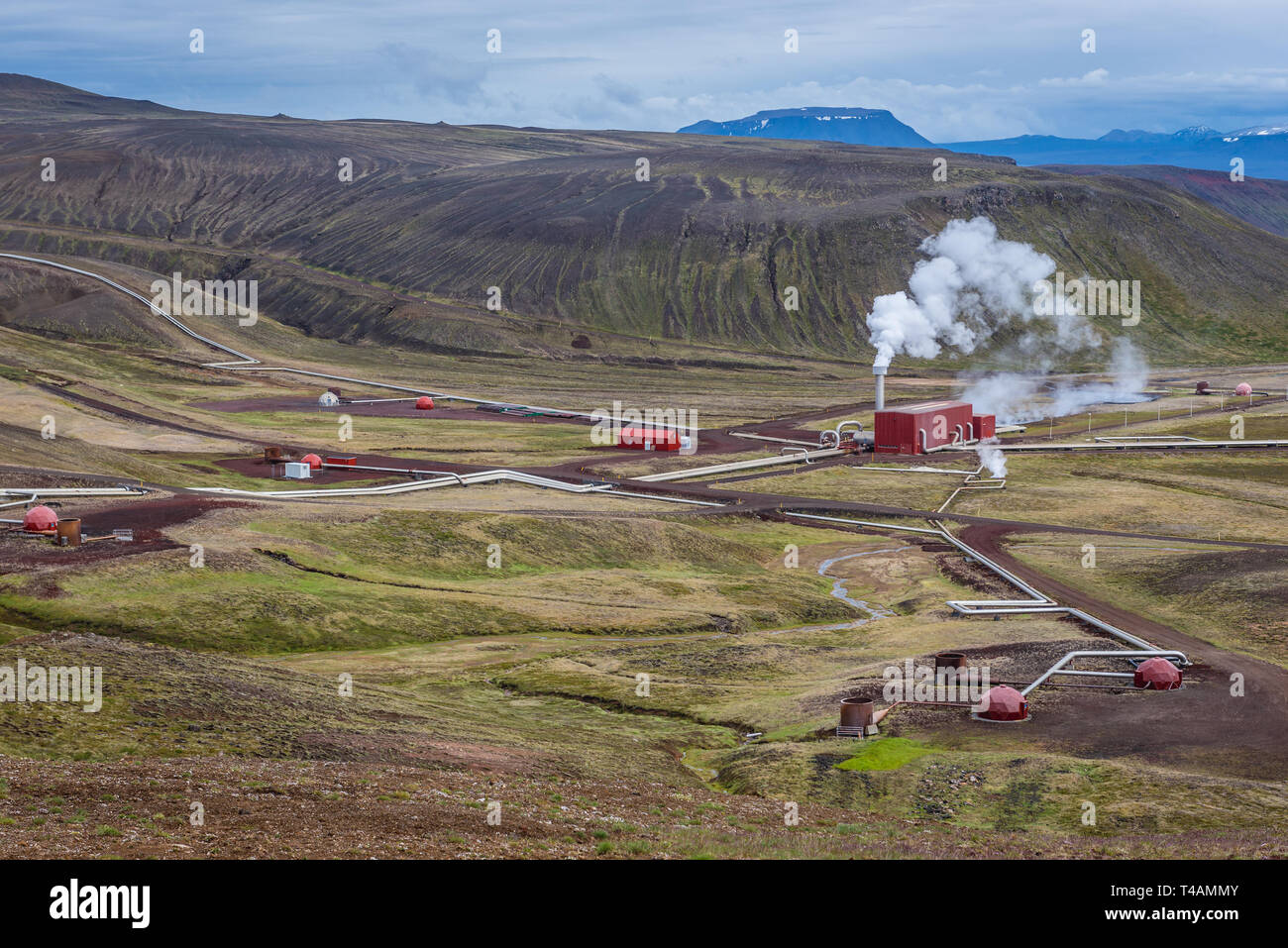 Aerial view on Kroflustod - Krafla geothermal power plant close to the ...