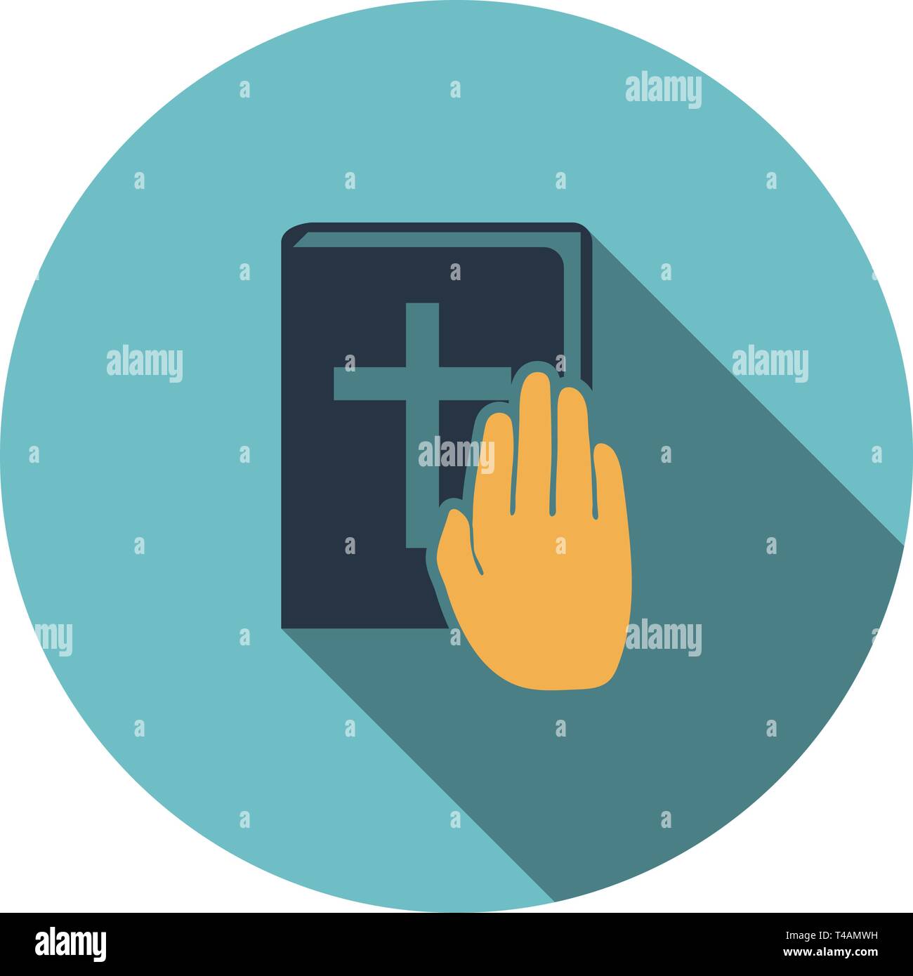 Hand on Bible icon. Flat Design Circle With Long Shadow. Vector ...