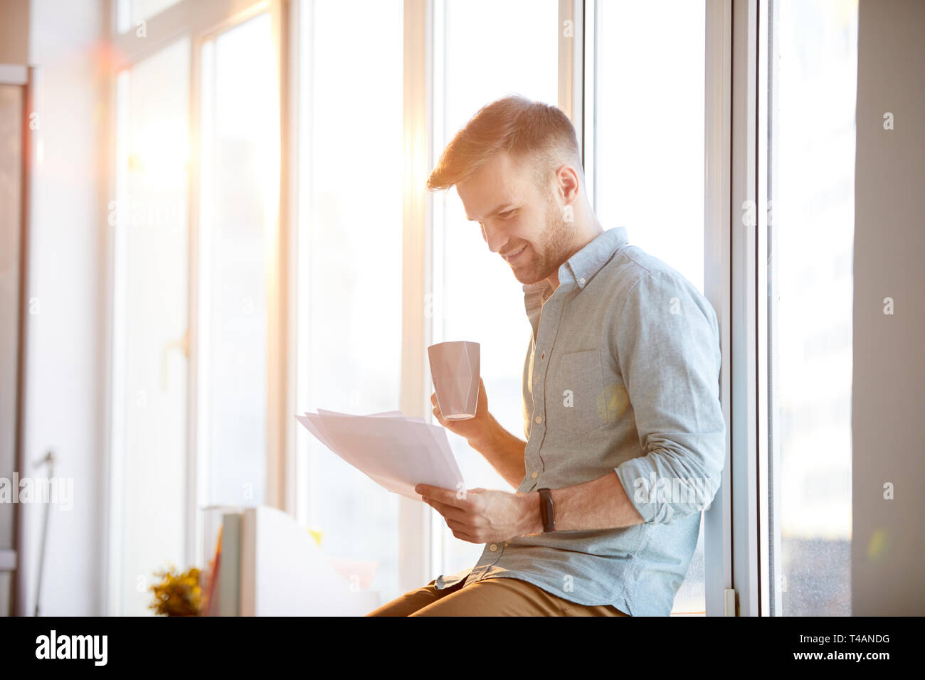 Handsome businessman reading documents hi-res stock photography and ...