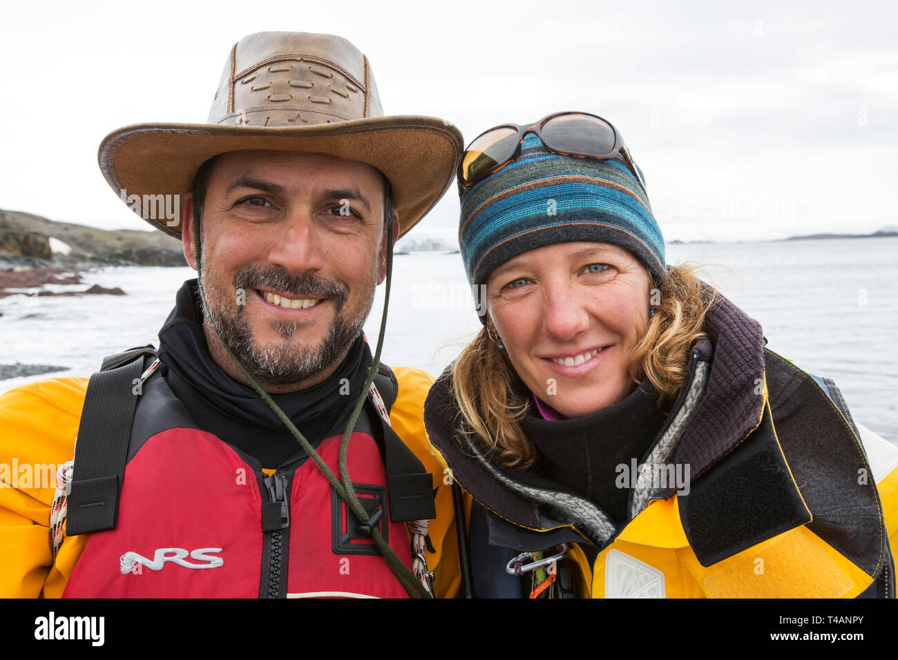 Polar tour guides at Elephant Point, Livingston Island, South Shetland ...