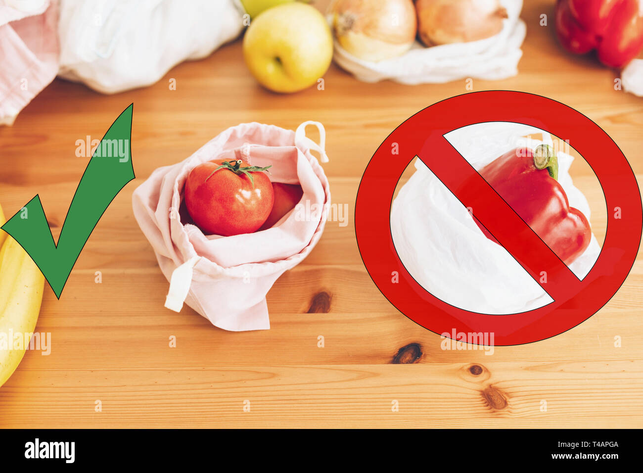 Ban single use plastic. Zero Waste shopping concept. Fresh groceries in ...