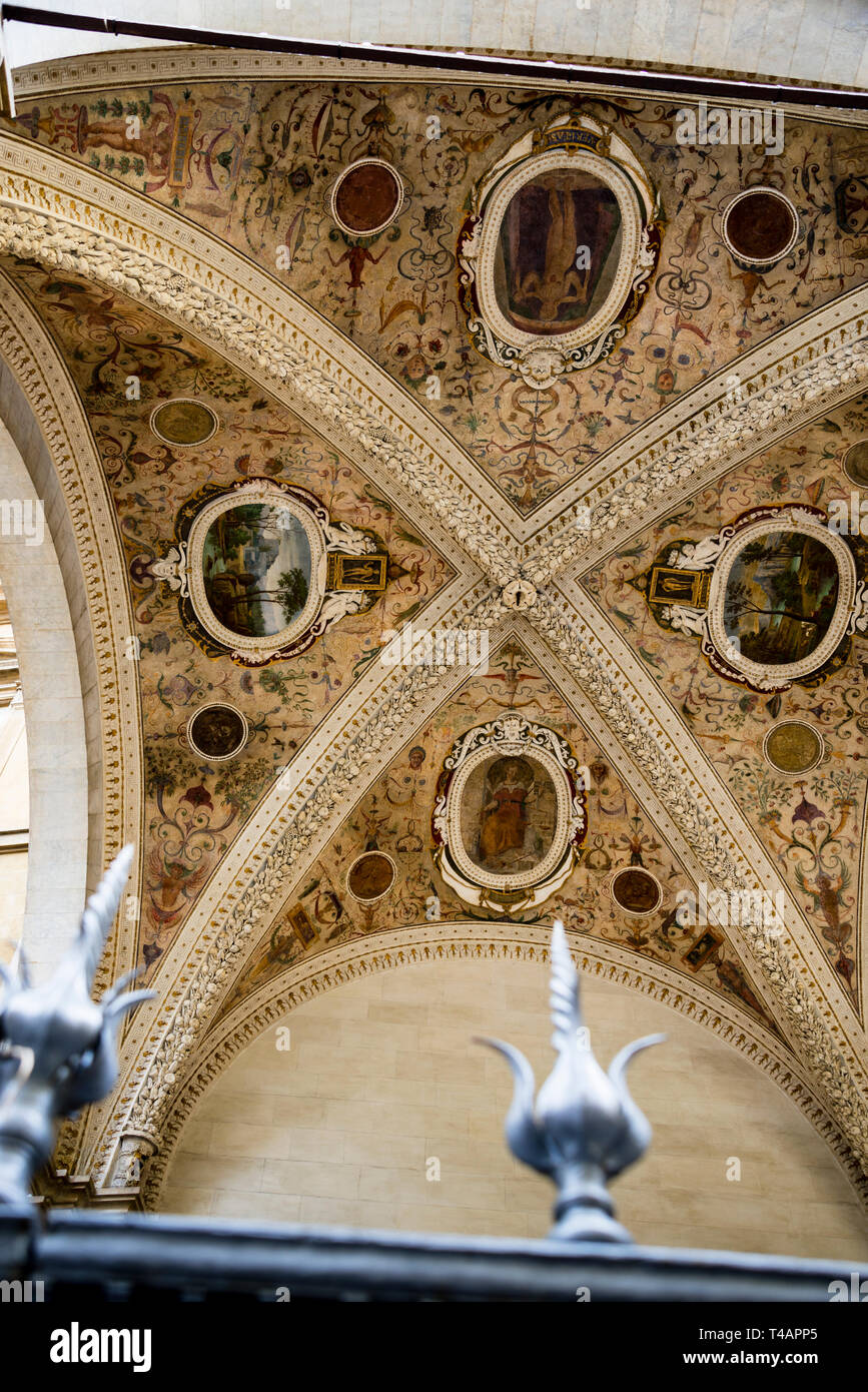 Fresco vaulted ceiling of Loggia Della Mercanzia in Siena, Italy Stock ...