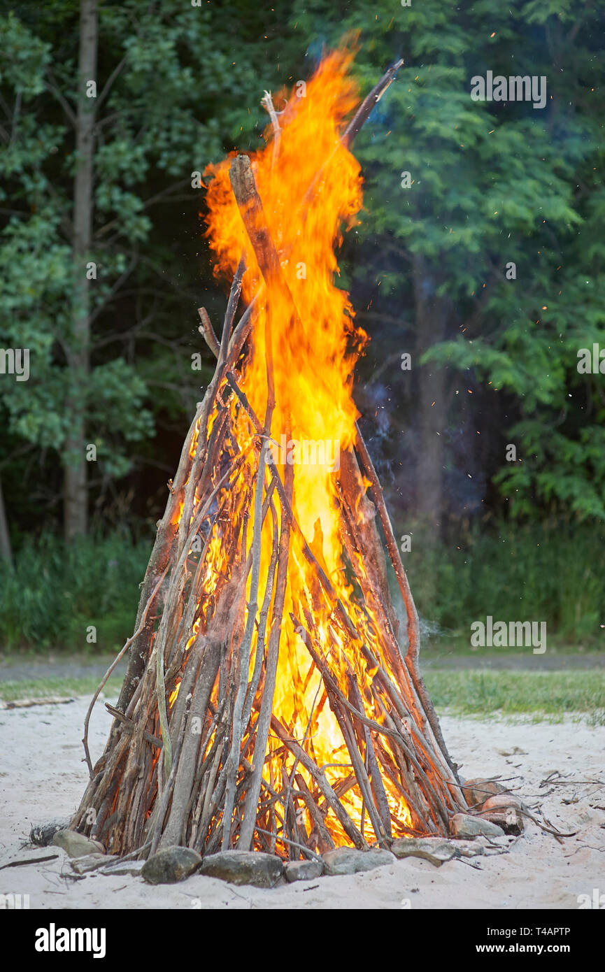 Summer Camp Bonfire for final night program of overnight camp Stock ...
