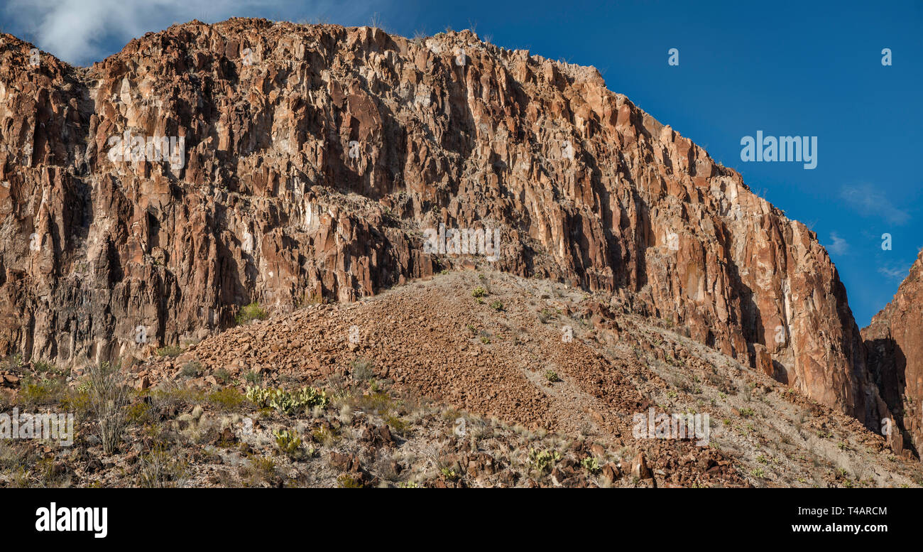 Volcanic cliffs over River Road in Big Bend Ranch State Park, Texas ...