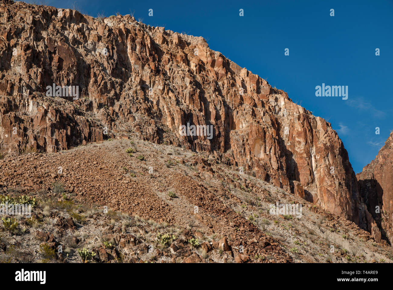 Volcanic cliffs over River Road in Big Bend Ranch State Park, Texas ...