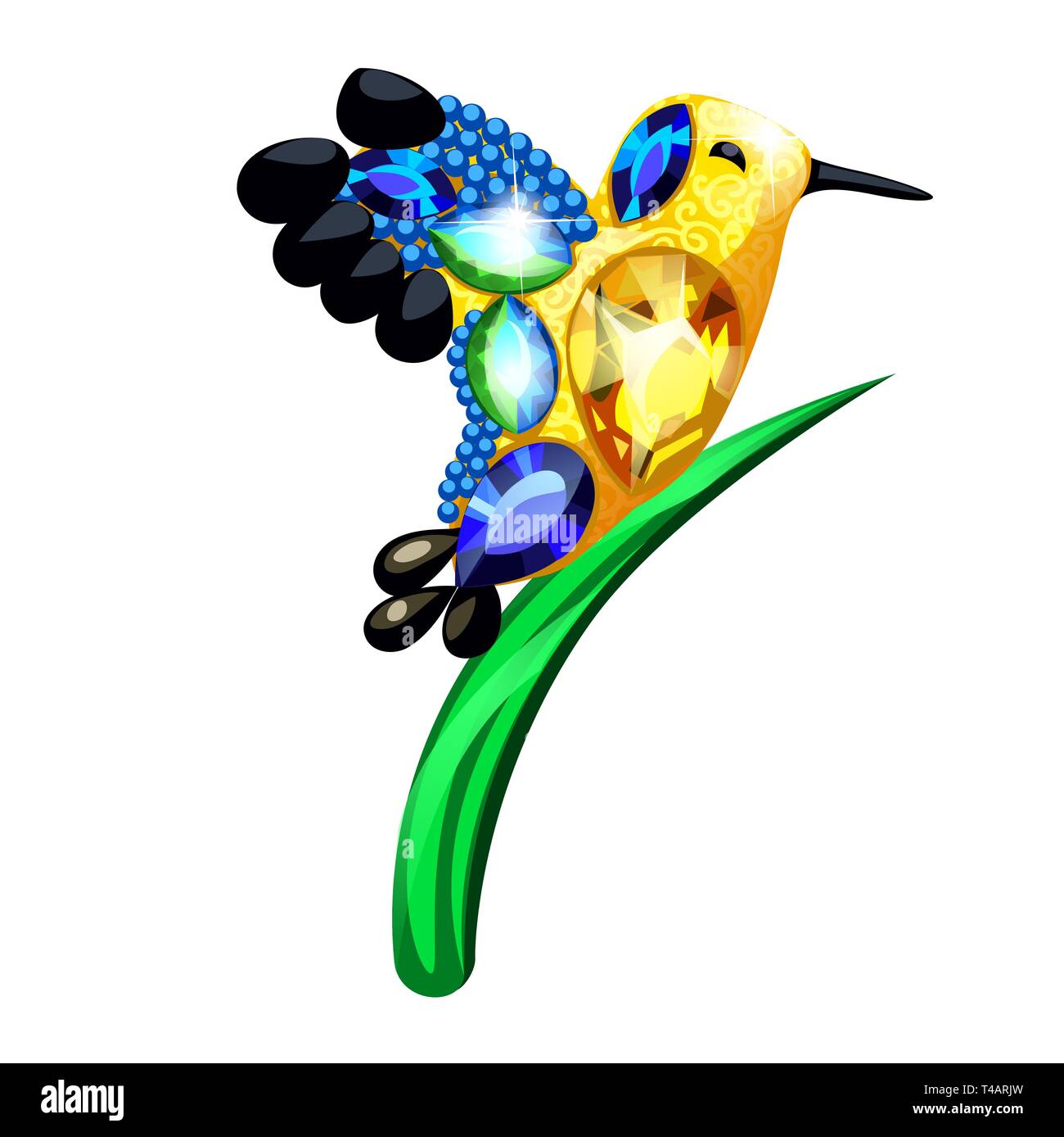 A little golden bird and a blade of grass figurine made of precious ...