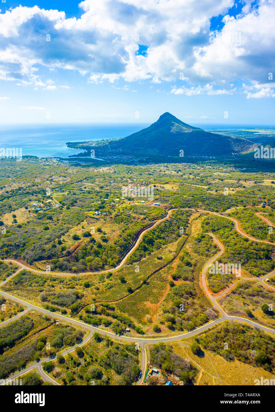 Aerial view of Mauritius island panoramic landscape with green tropical ...