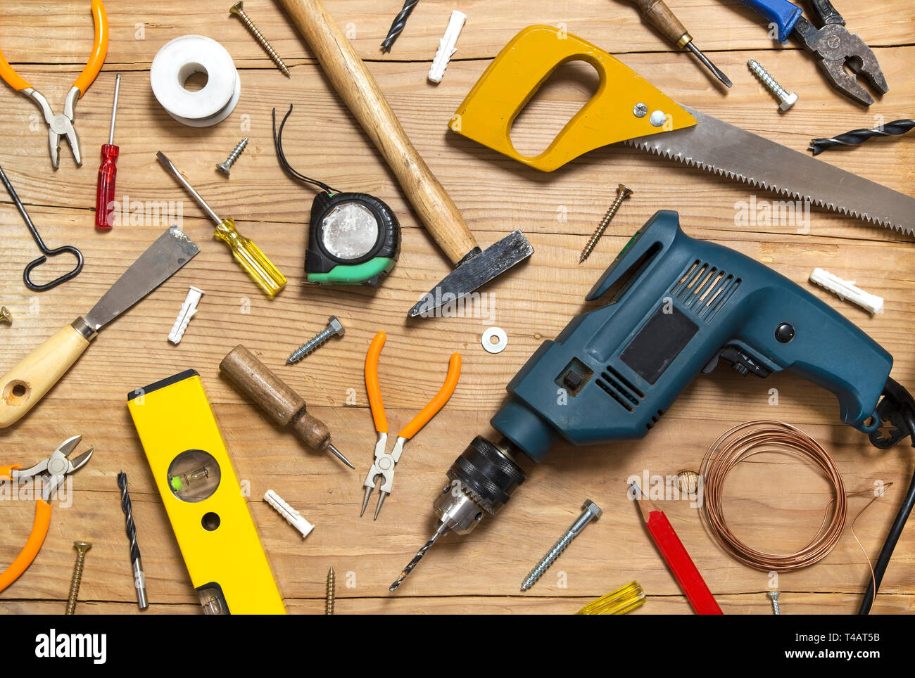 Top view various tools hi-res stock photography and images - Alamy