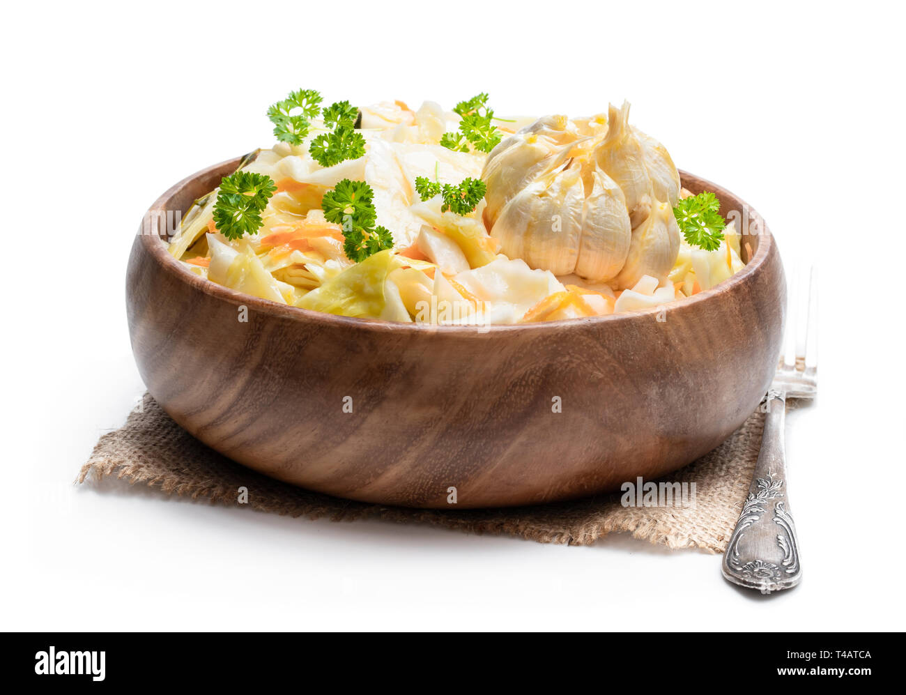 Homemade marinated cabbage with garlic isolated on a white Stock Photo ...