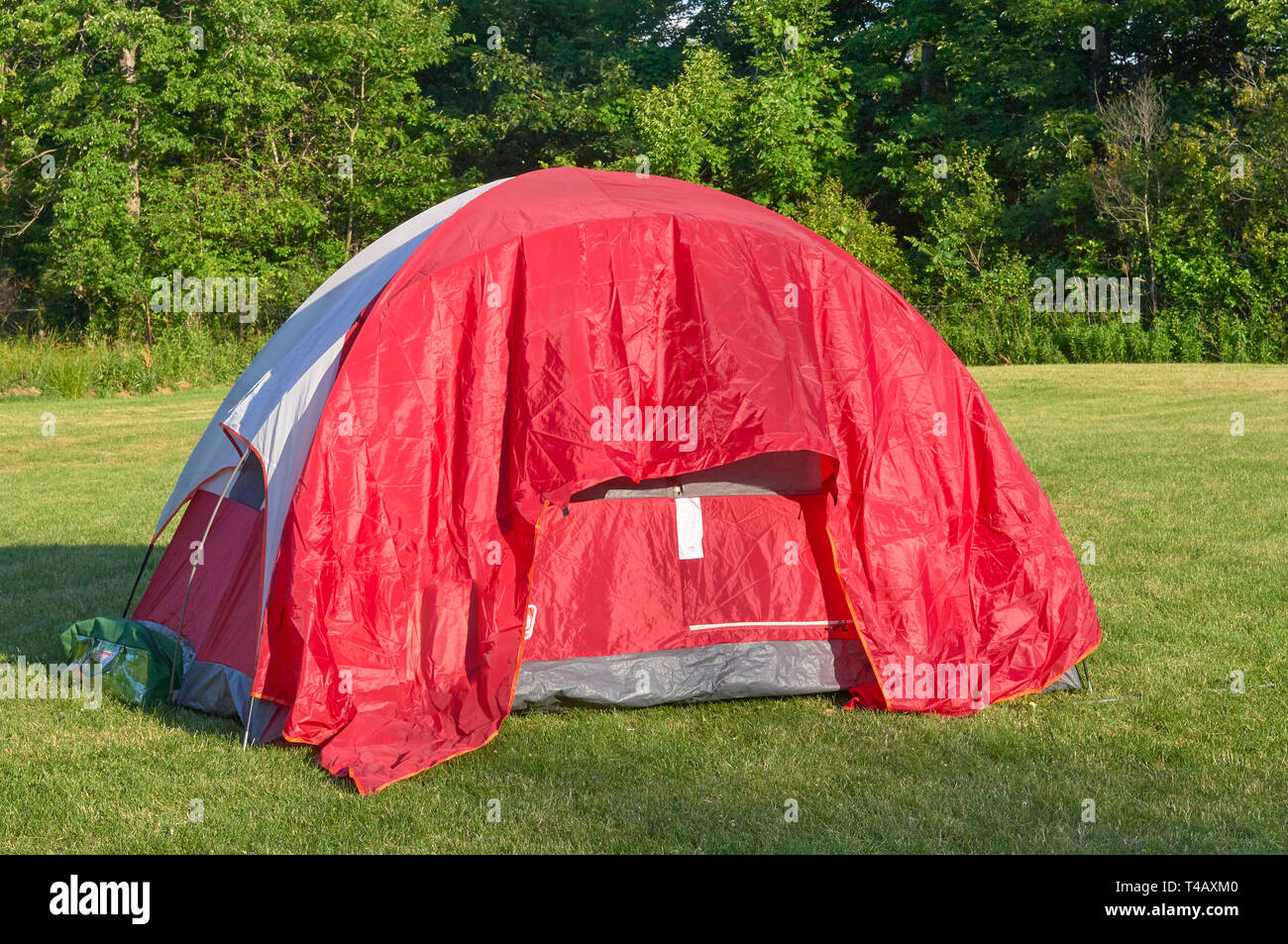 red camping tent setup Stock Photo - Alamy