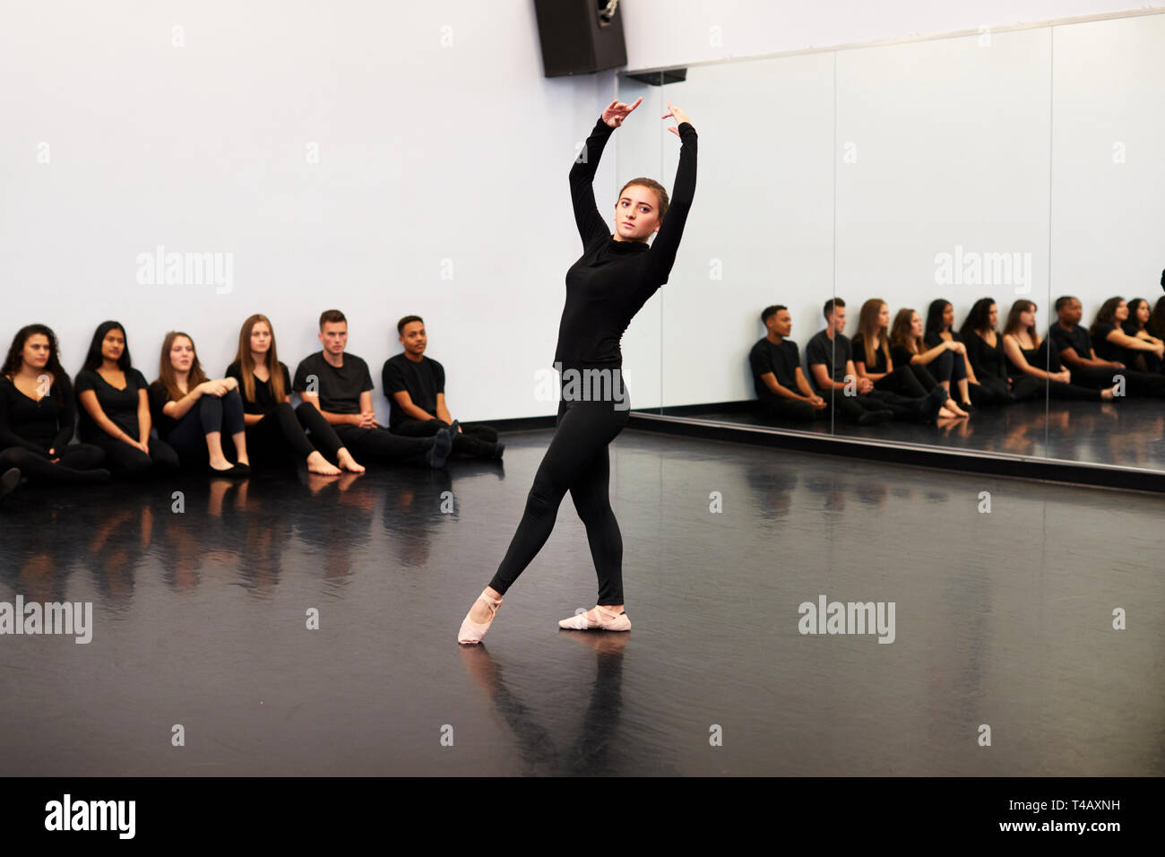 Female Ballet Student At Performing Arts School Performs For Class And ...