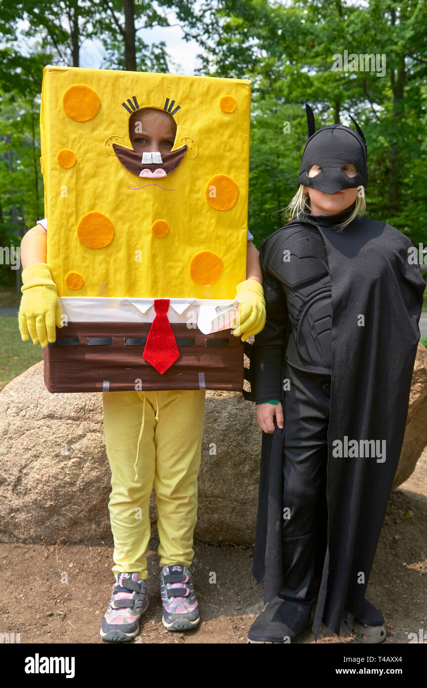 halloween in july with campers in costume at summer camp Stock Photo ...