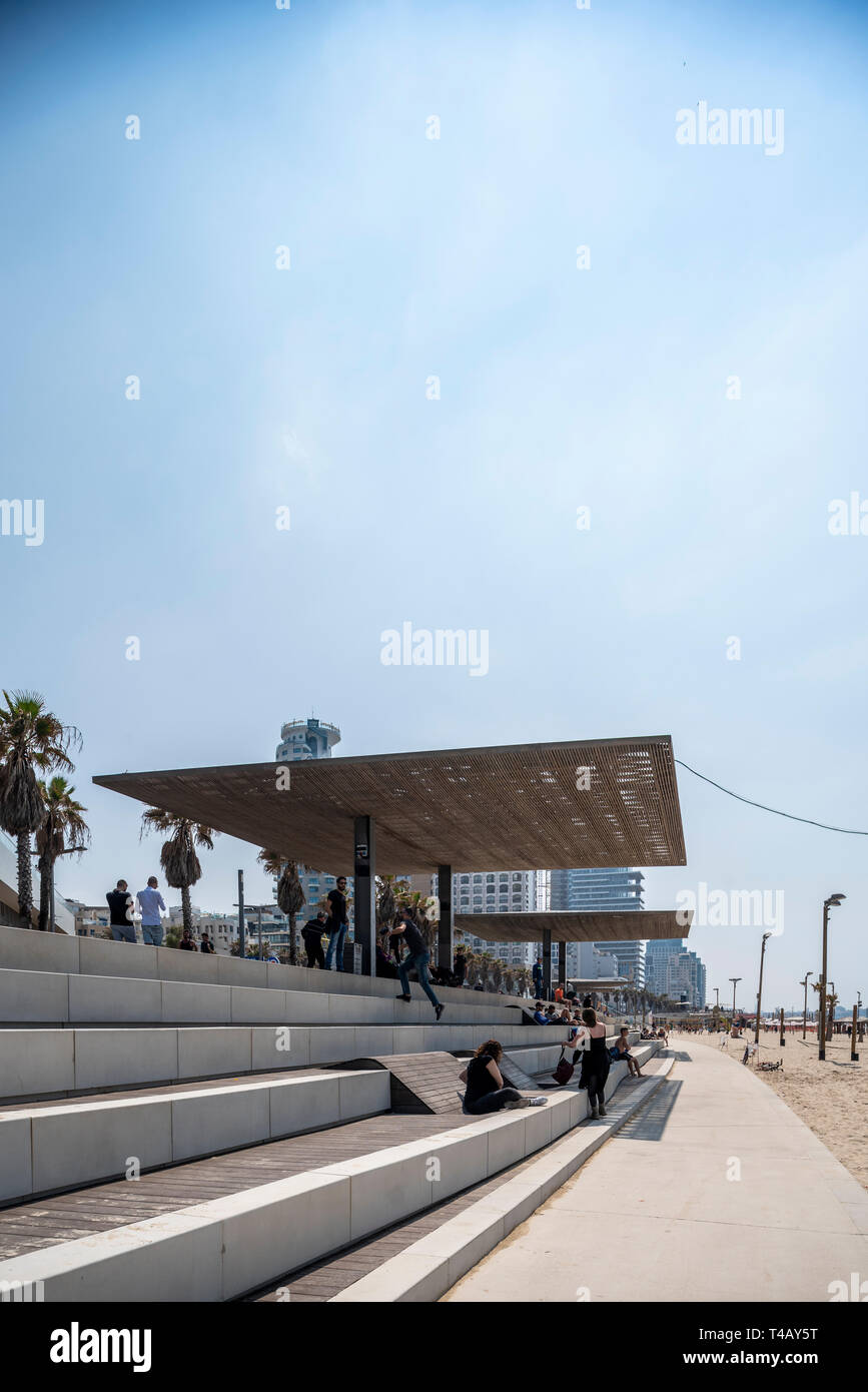 Israel, Tel Aviv-Yafo - 22 March 2019: The new Tayelet - Central Beach ...