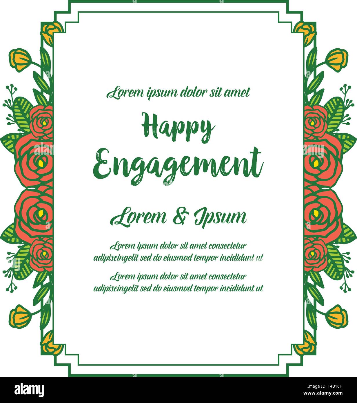 Vector illustration invitation happy engagement with design floral ...