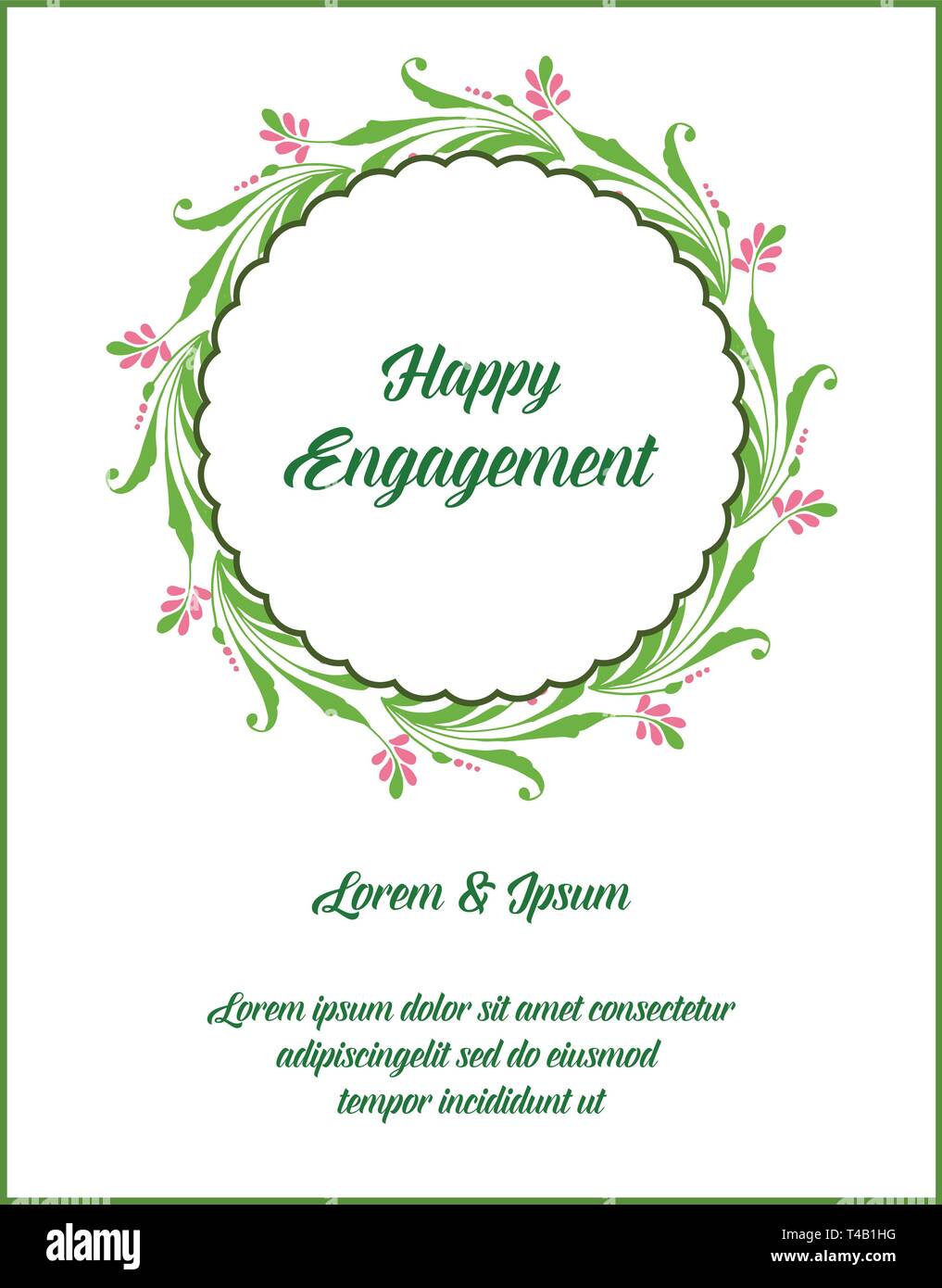 Vector illustration writing of happy engagement with ornate of floral ...