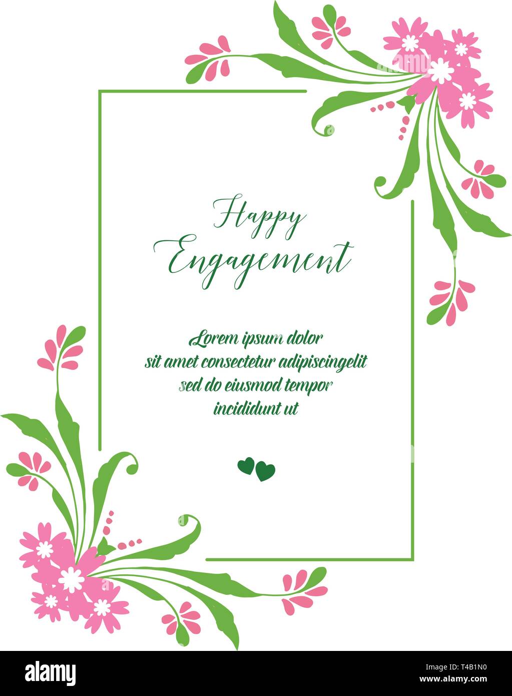 Vector illustration template of happy engagement with leaf flower frame ...