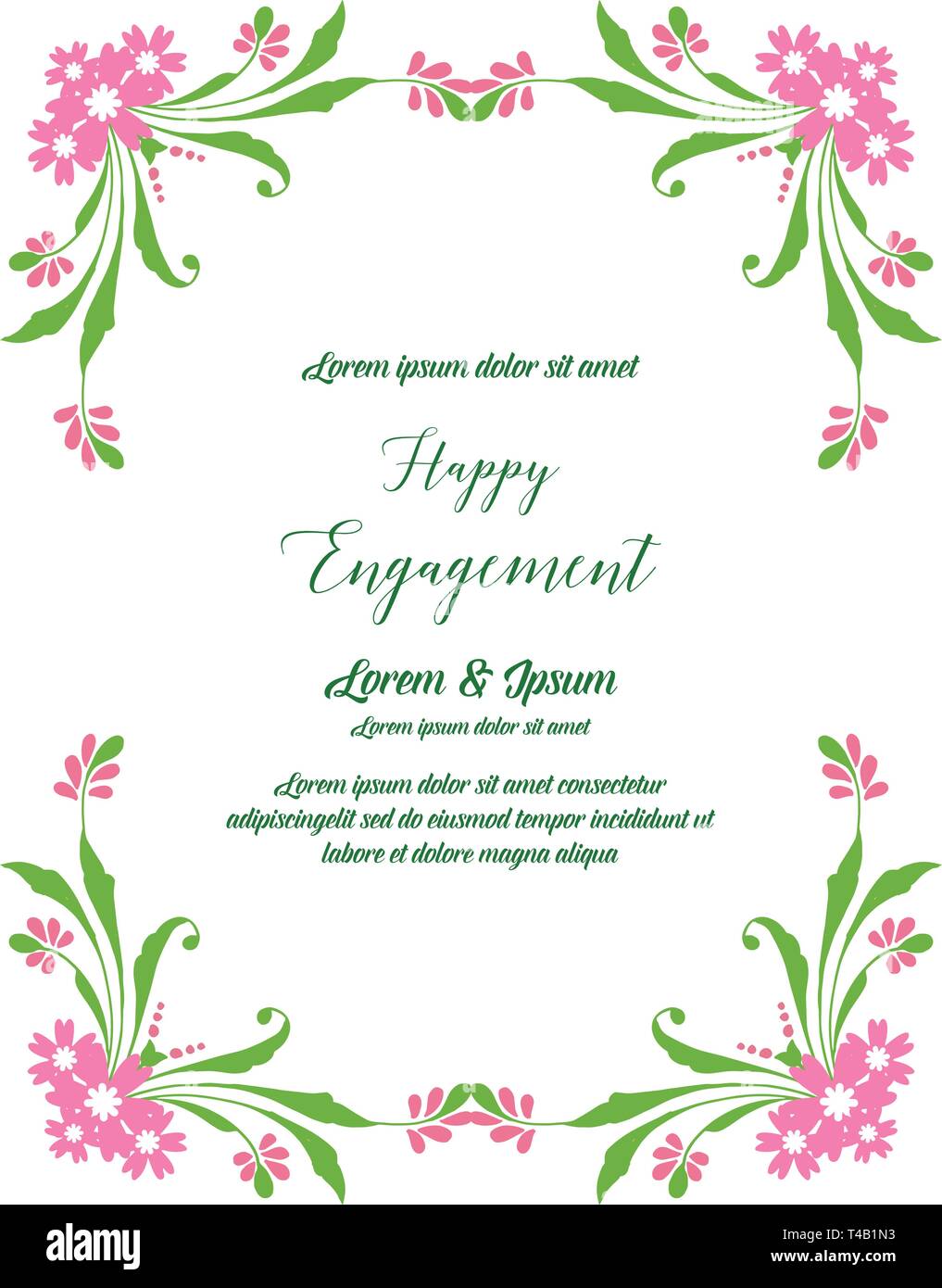Vector illustration template of happy engagement with leaf flower frame ...