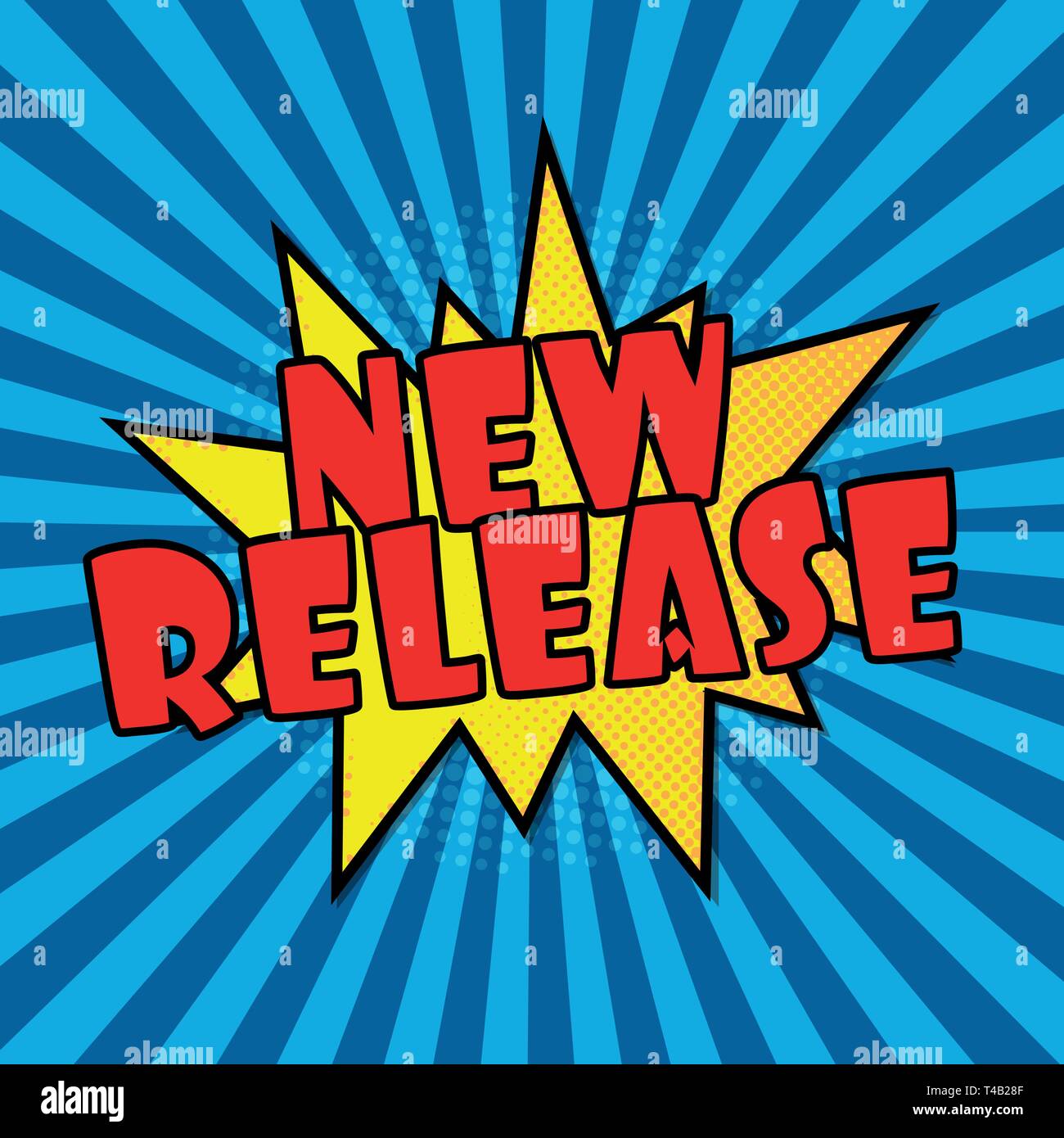 new release comic bubble text Pop art style Radial lines background ...
