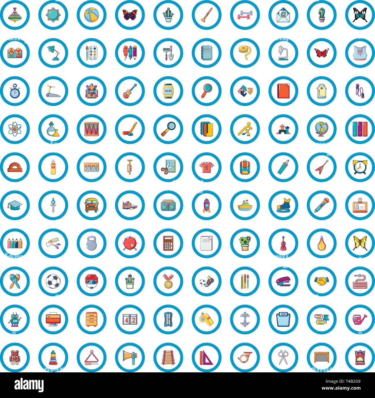 100 Teaching Aids Icons Set Cartoon Style Stock Vector Image And Art Alamy