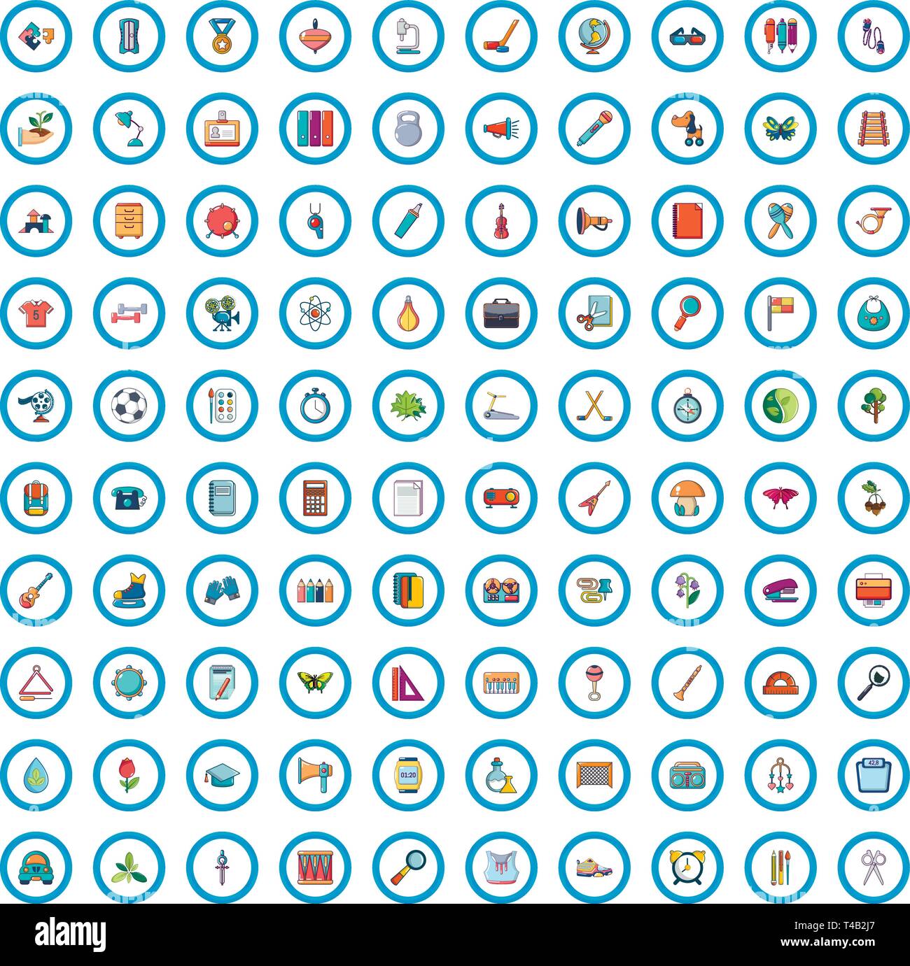 100 teaching materials icons set, cartoon style Stock Vector Image ...