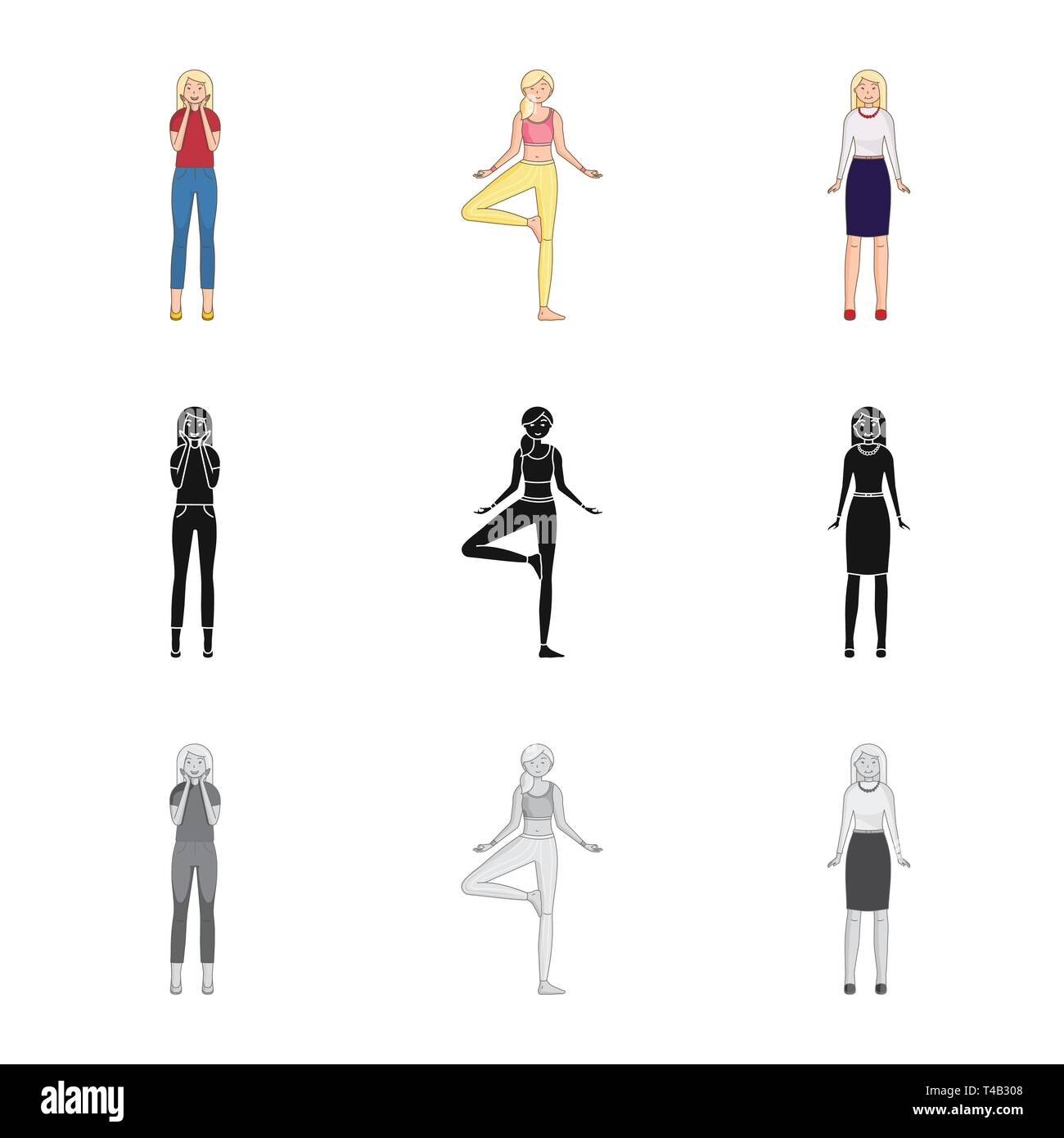 Vector design of posture and mood logo. Set of posture and female ...