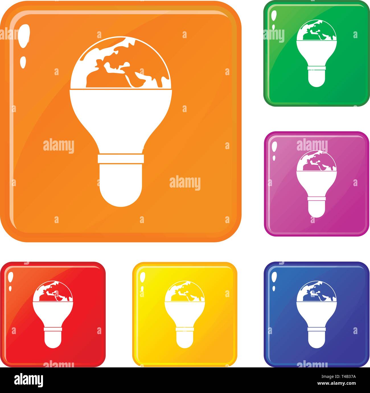 Light bulb and planet Earth icons set vector color Stock Vector Image ...