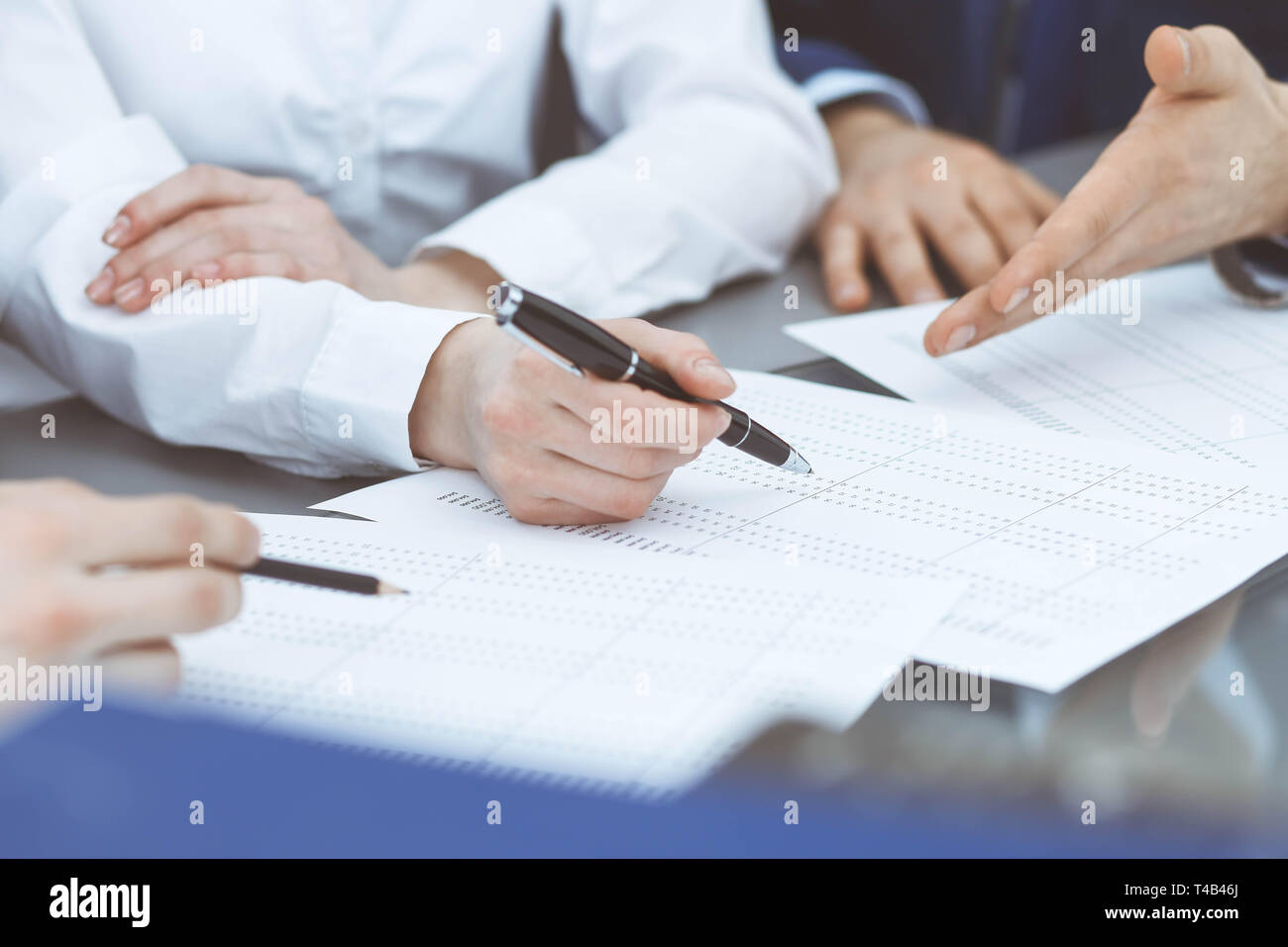 Bookkeepers team or financial inspectors making report, calculating or ...