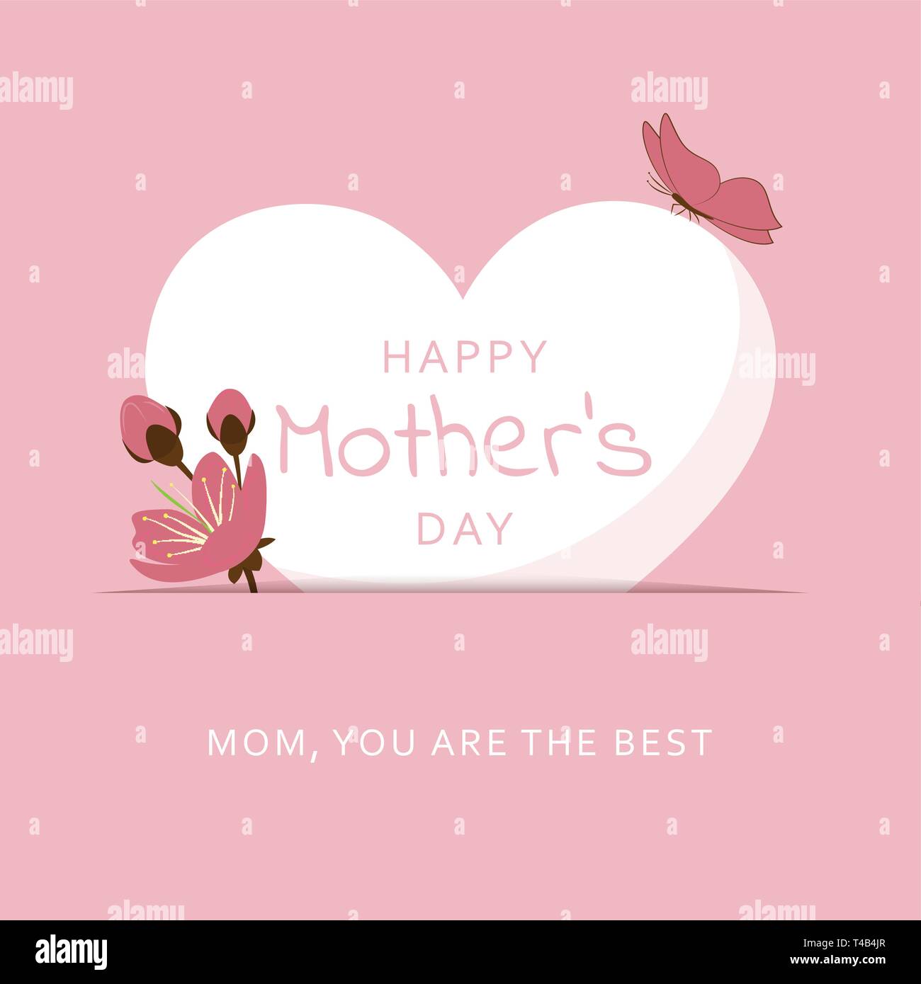 paper heart pink greeting card for mothers day with cherry blossom and ...