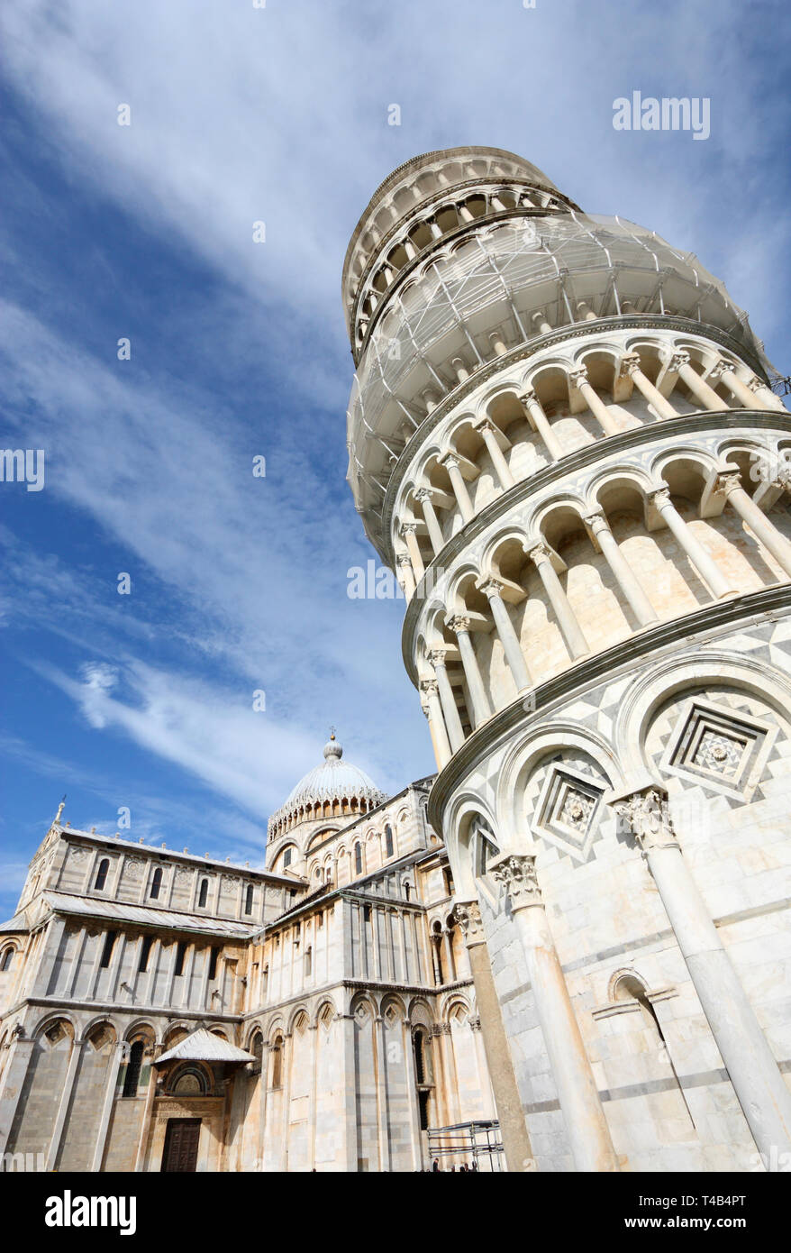 Leaning Tower and the famous cathedral of Pisa, Italy. Famous landmark ...