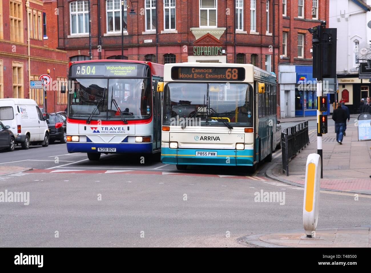 WOLVERHAMPTON, UK - MARCH 10: People ride National Express (TWM) and ...