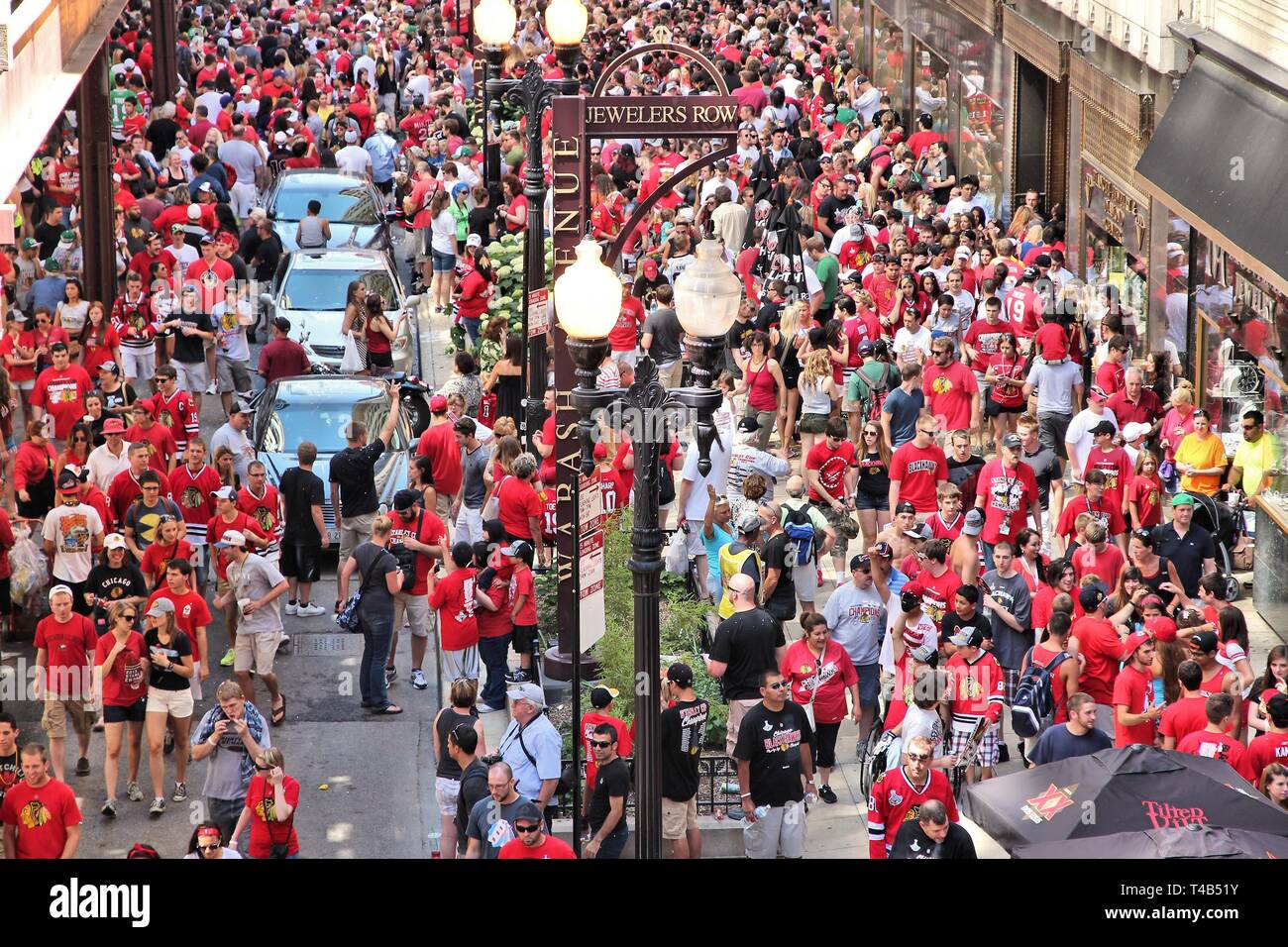 CHICAGO, USA - JUNE 28, 2013: Blackhawks fans celebrate Stanley's Cup ...
