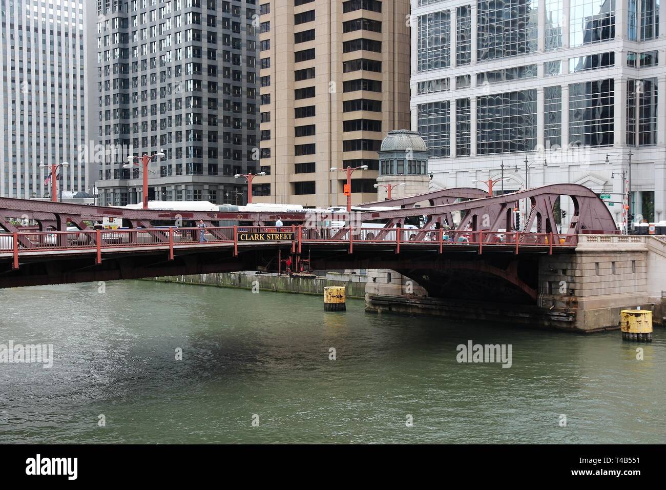 CHICAGO, USA - JUNE 26, 2013: People walk the Clark Street bridge in ...