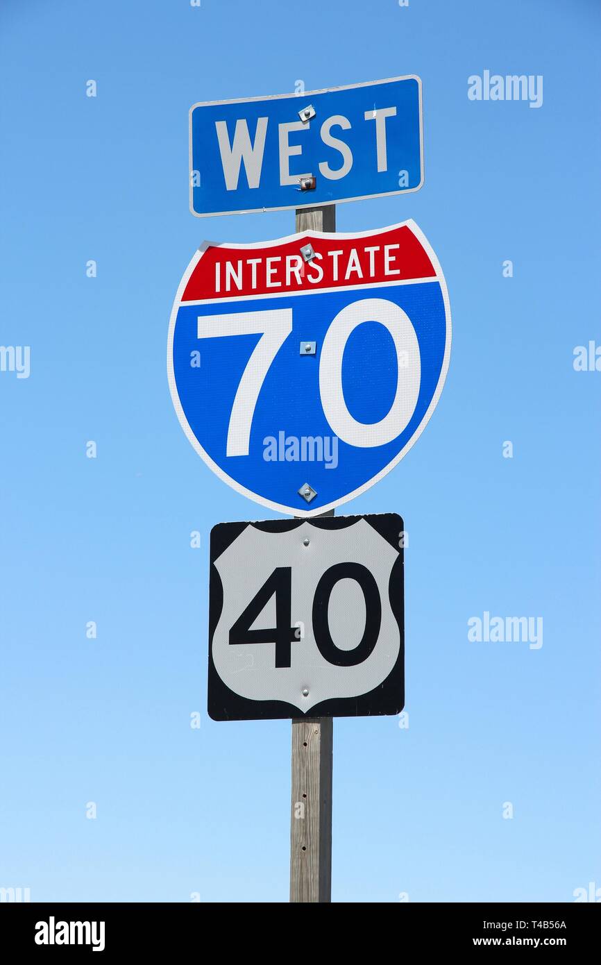 Kansas, United States - Interstate 70 highway sign Stock Photo - Alamy