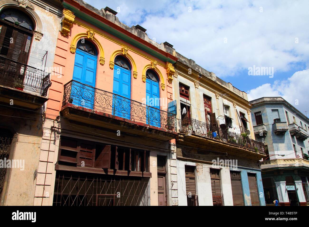 Havana, Cuba - city architecture. Old apartment buildings Stock Photo ...