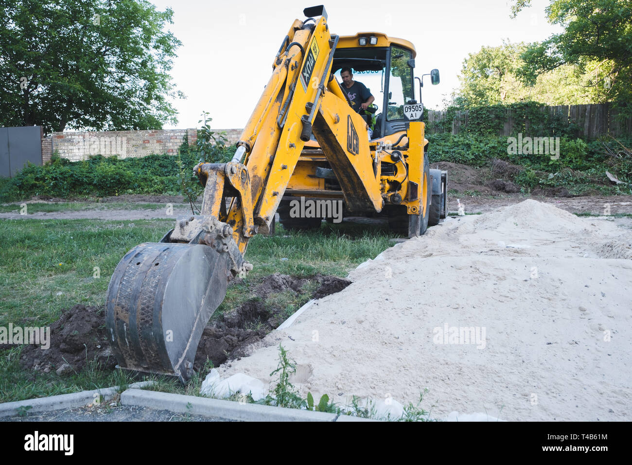 Construction of a house, preparation of a trench with the technics ...
