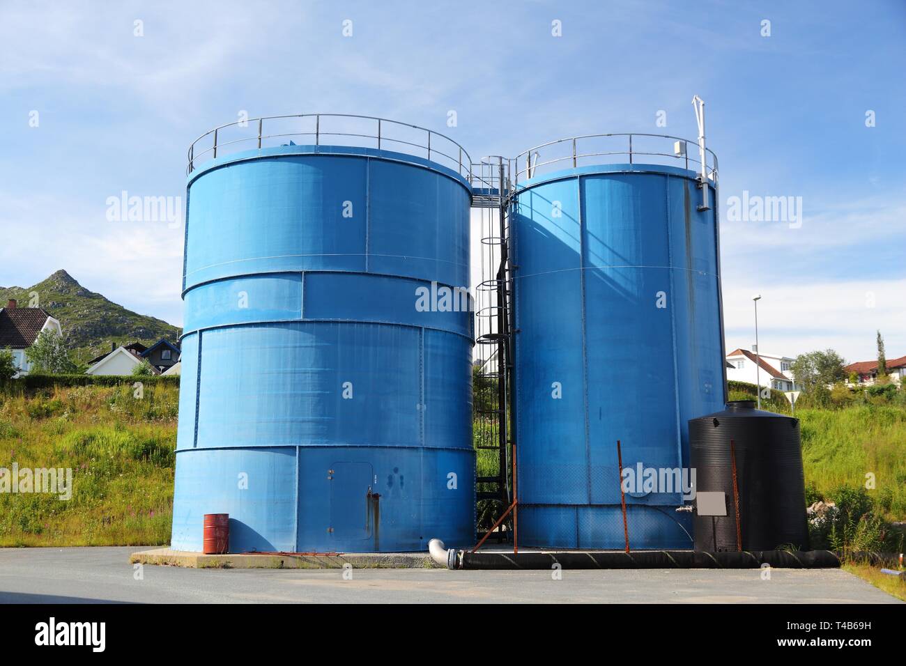 Fuel storage or chemical substance silo. Industrial location in Norway ...