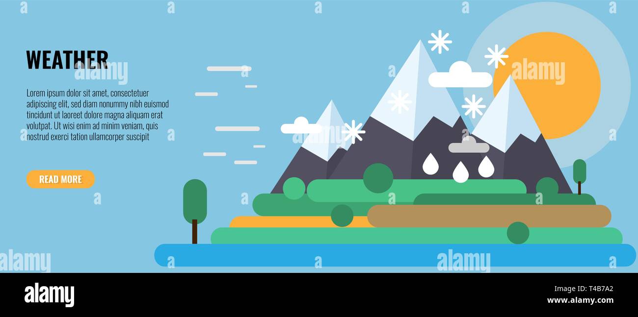 Four seasons in one Landscape. Winter, snow, spring, rain, autumn ...