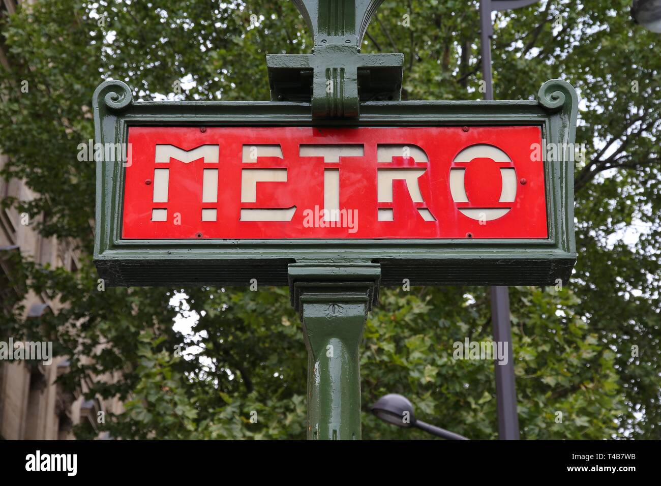 Paris, France - retro metro station sign. Subway train entrance Stock ...