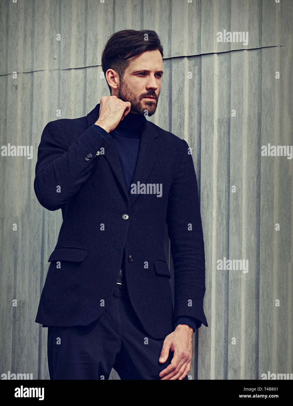 Fashion beard style business handsome male model with serious ...