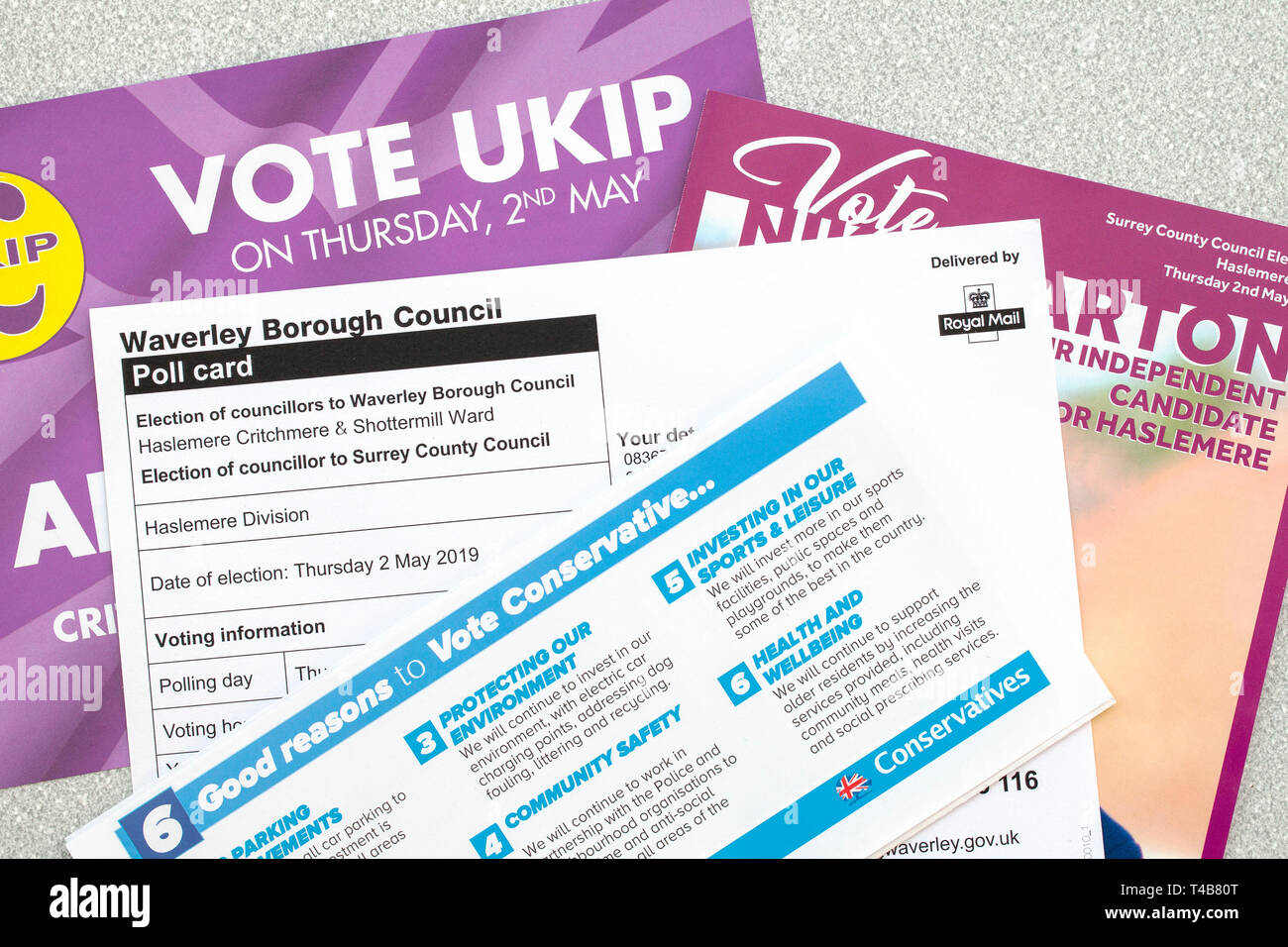 Local Elections May 2nd 2019 Poll card and leaflets Stock Photo - Alamy