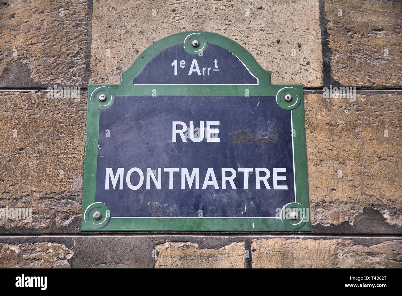 Paris, France - Rue Montmartre old street sign Stock Photo - Alamy