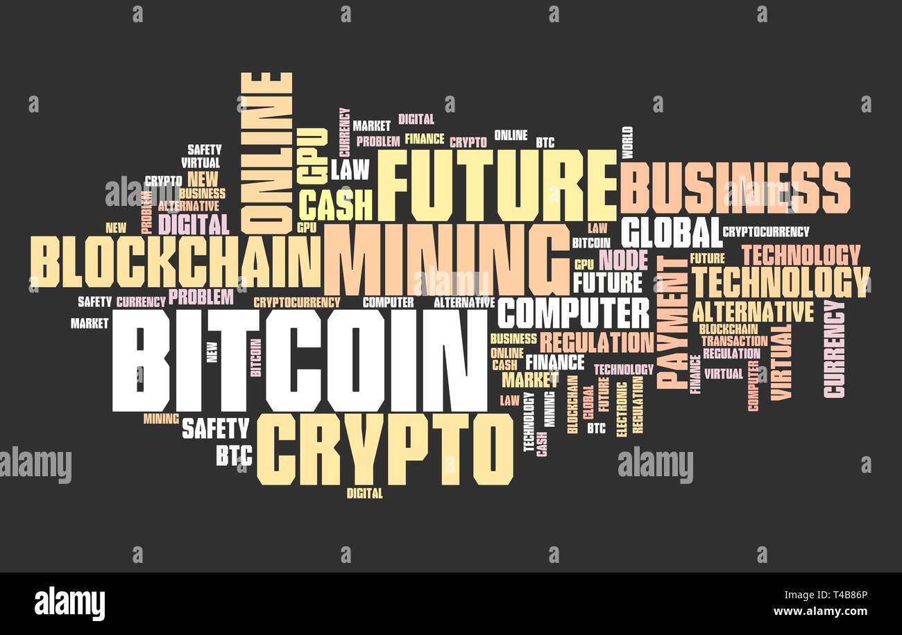 Bitcoin - digital crypto currency concepts. Word cloud sign Stock Photo ...