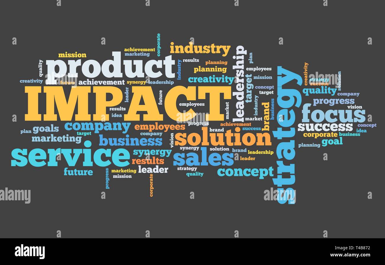 Product impact - company plan word cloud sign Stock Photo - Alamy