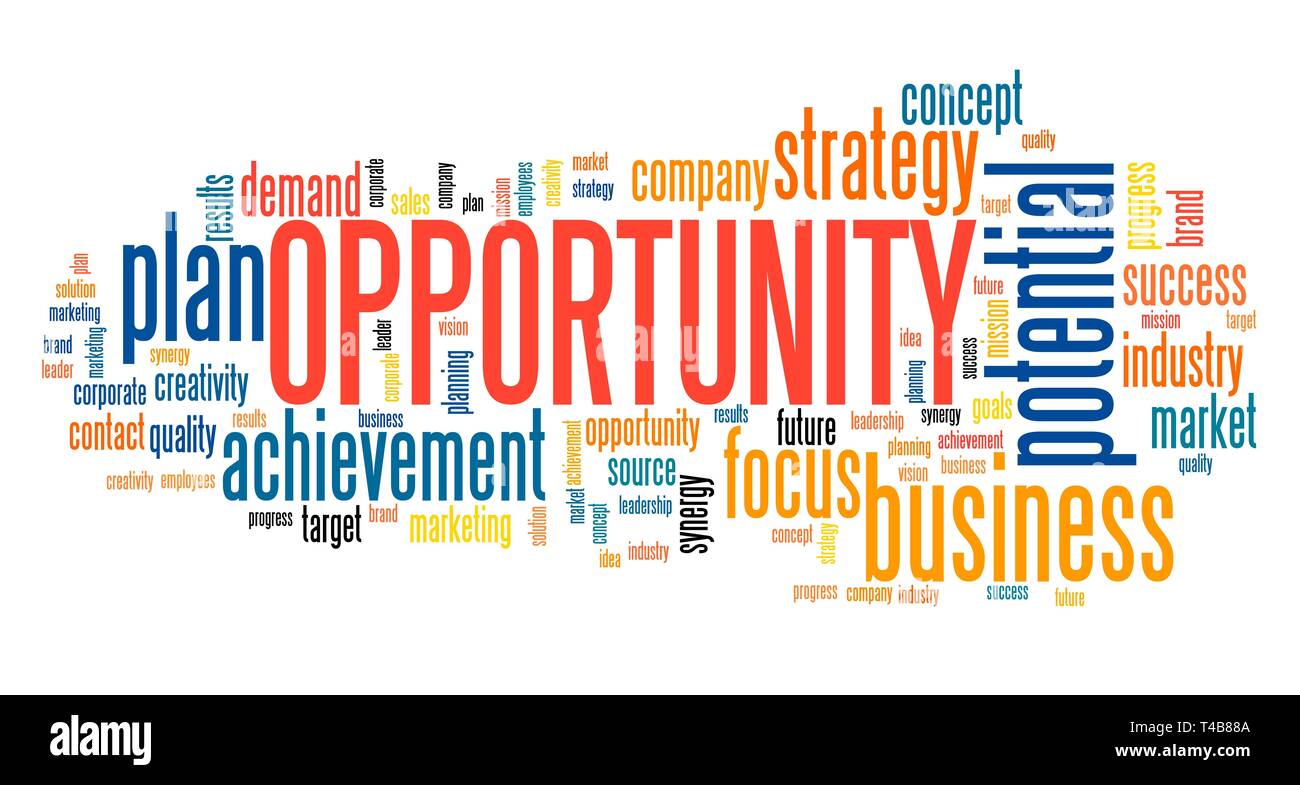 Opportunity in business - company strategy word cloud sign Stock Photo ...