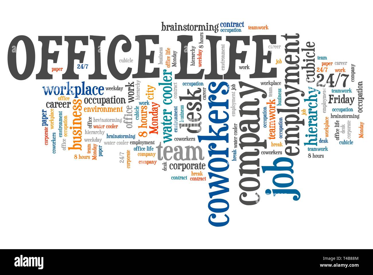 Office life concept - workplace interaction word cloud Stock Photo - Alamy