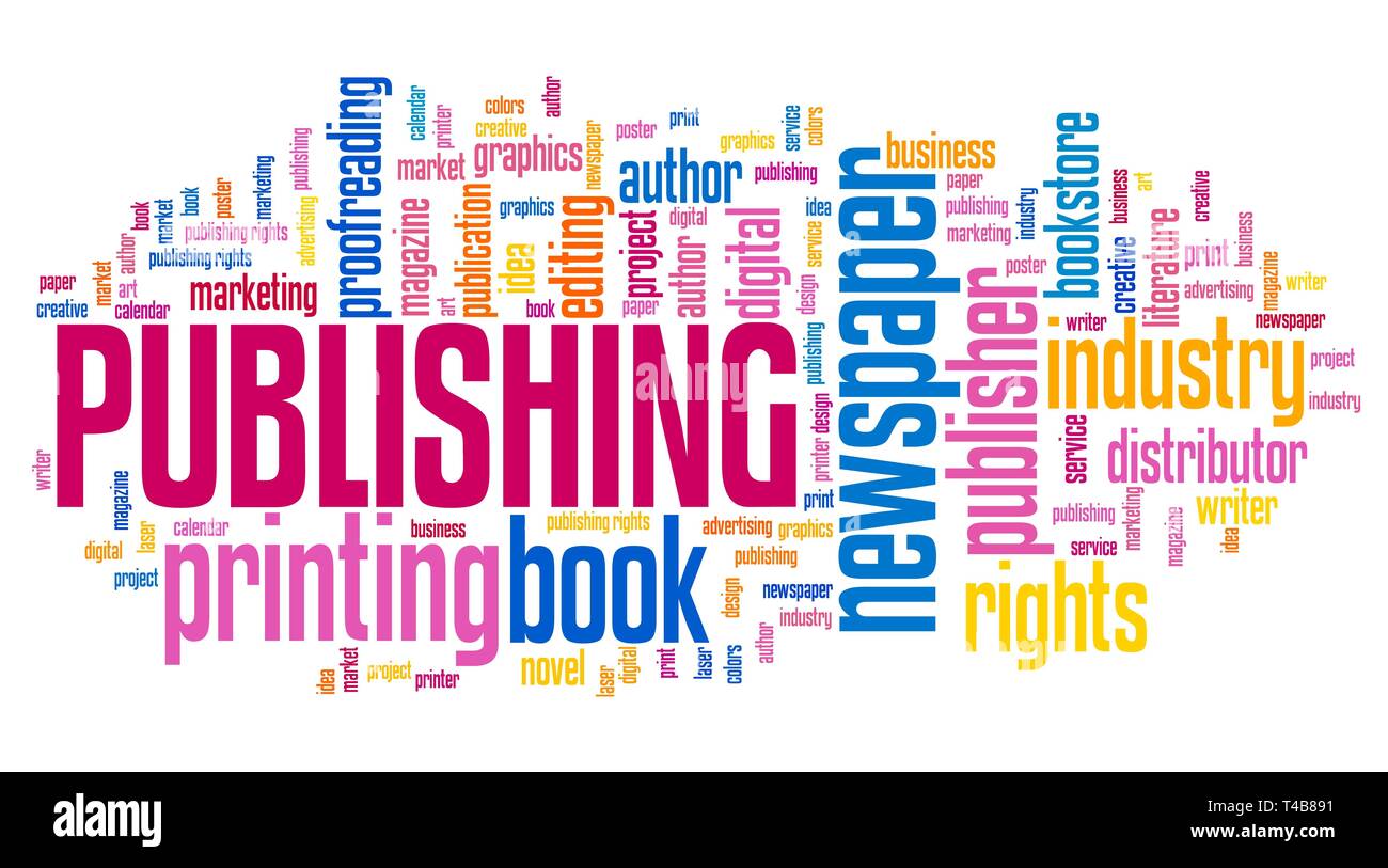 Publishing industry concept - press, newspapers and books business word ...