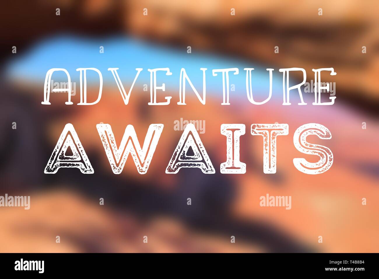 Adventure awaits - social media travel motivational poster Stock Photo ...